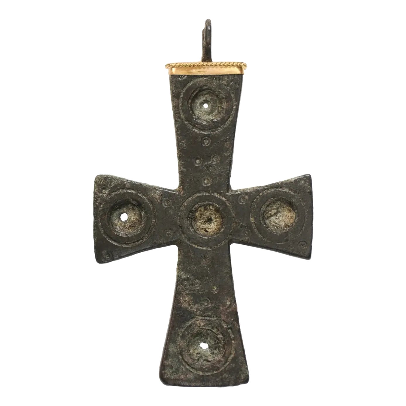 Antique Large Byzantine Bronze Cross With 21k gold | Chairish