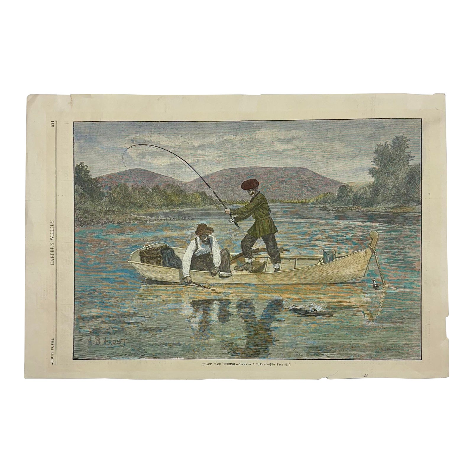 Black Bass Fishing After Ab Frost Original Print, 1882 | Chairish