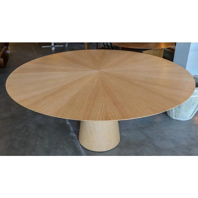 Custom Mid Century Style Round Oak Dining Table With Pedestal Base ...