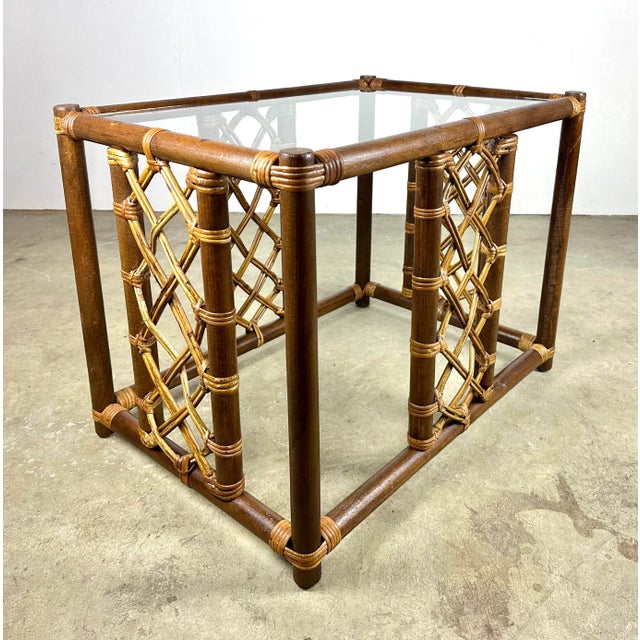 1970’s Ficks Reed StylenBamboo and Rattan Side Table With Glass Top ...