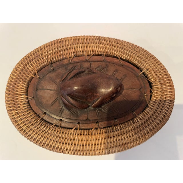 Vintage Asian Woven and Carved Box With Frog | Chairish