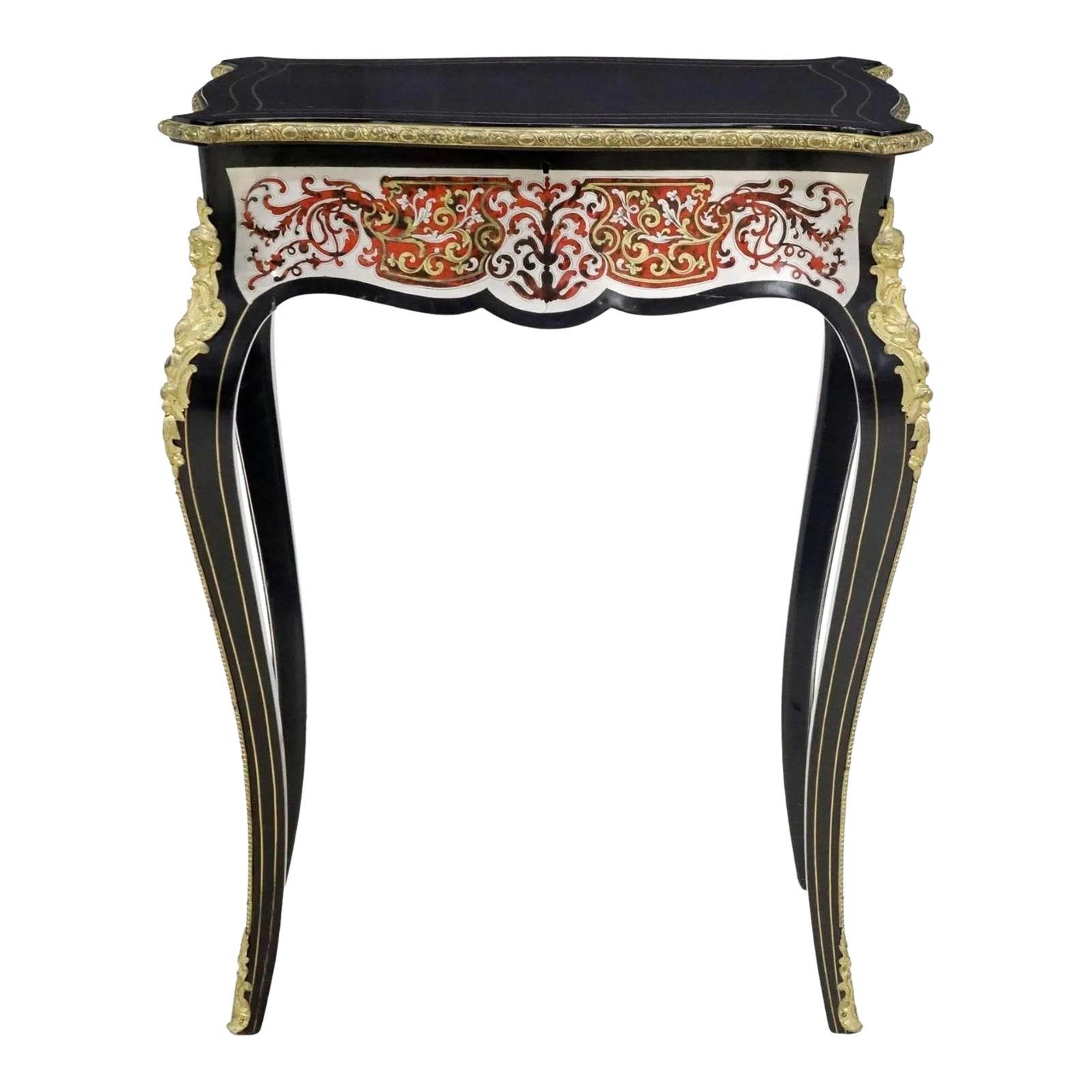 19th Century French Napoleon III Period Louis XV Ebonized Silver Boulle ...