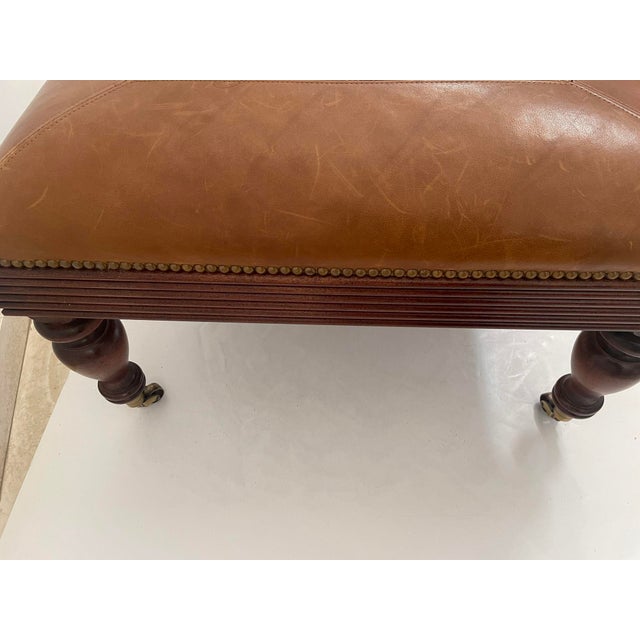 Victorian English Style Leather Ottoman With Brass Casters and Nailhead ...
