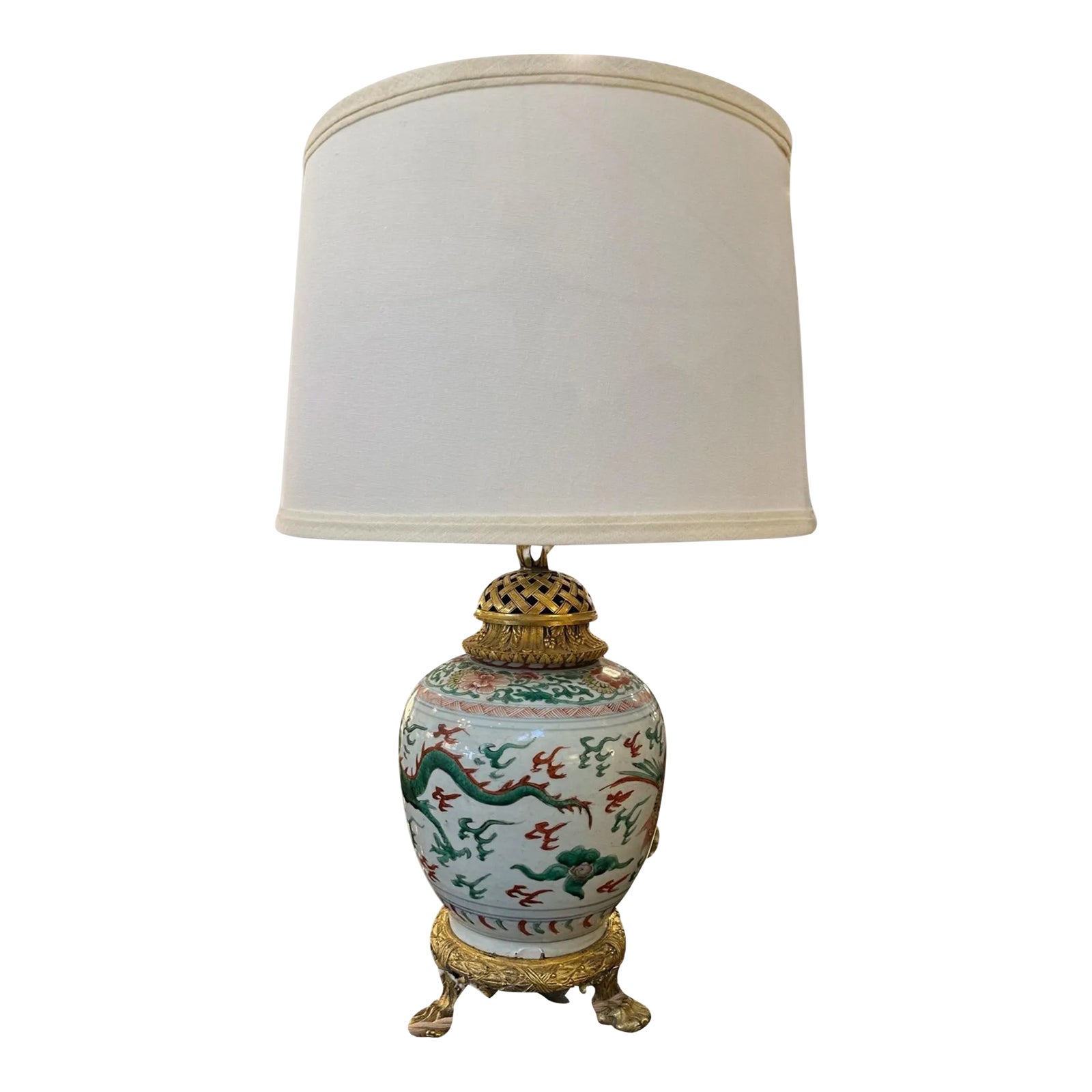 Mid 19th Century Famille Verte Baluster Form Porcelain Lamp With Gilt ...