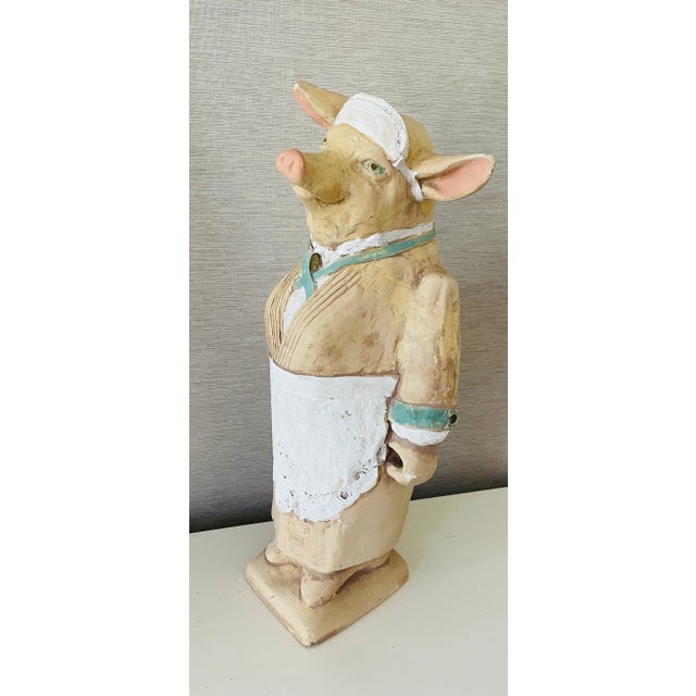 Vintage Boho Chic Terracota Butcher Pig Sign Statue | Chairish