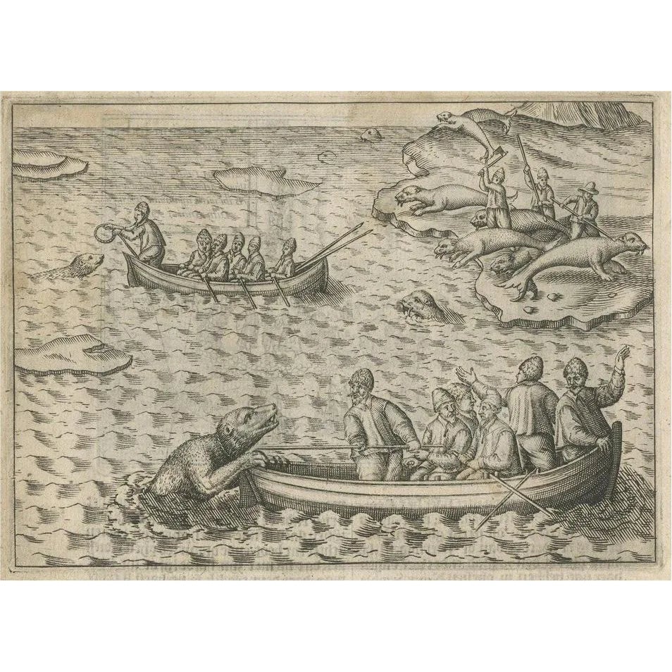 Map of Kildin Island in Russia Plus Engraving of Seal Hunting, 1614 ...
