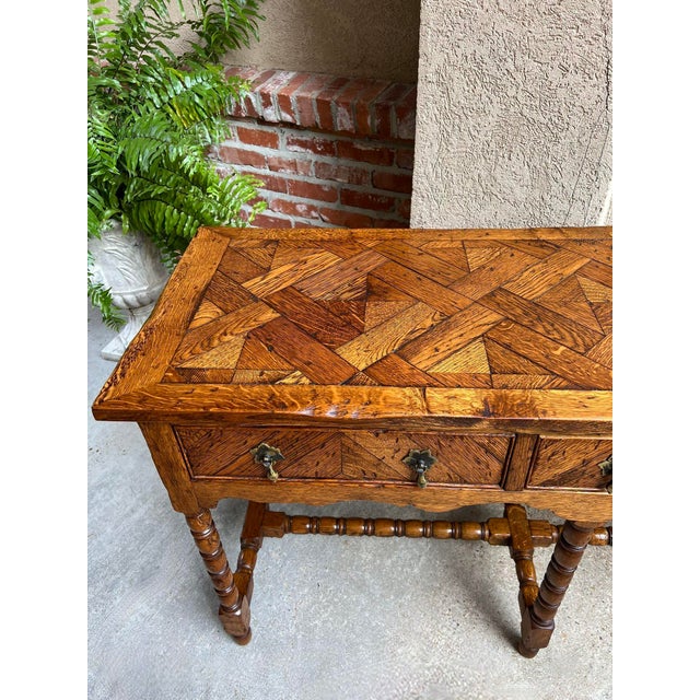 Antique English Console Hall Table Slender Carved Oak 6 Bobbin Legs ...