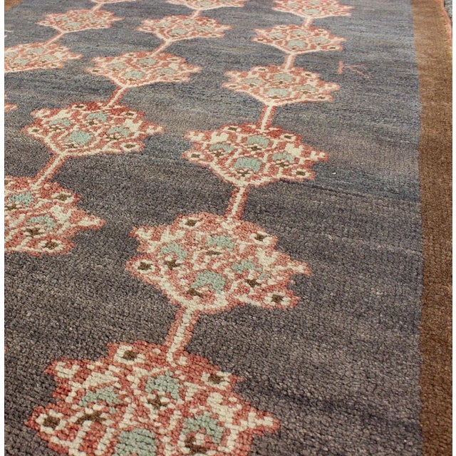 Vintage Turkish Tulu Rug With Three Rows of Flowers on Gray & Charcoal ...