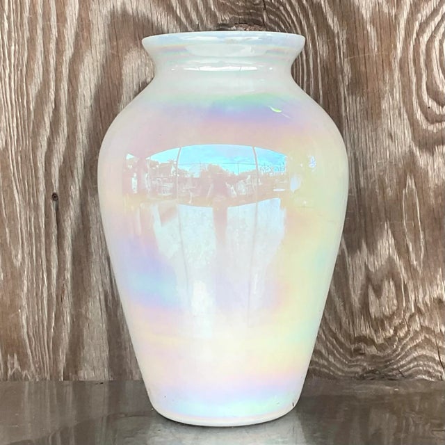 Vintage Iridescent Glass Vase | Chairish