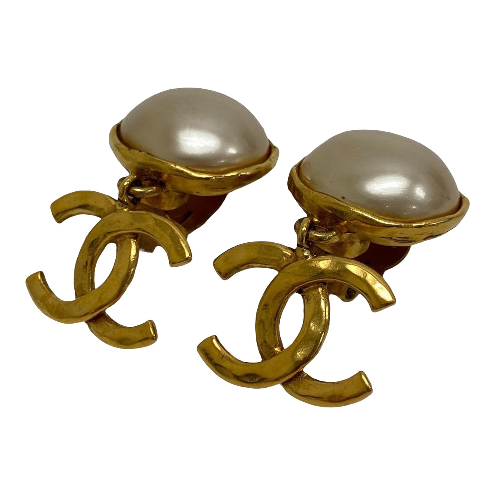 Chanel Fake Pearl 94A Coco Mark Earrings Gold Women's - 2 Pieces | Chairish