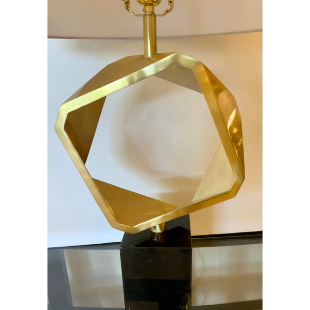 Modern Gold Finished Geometric Sculptural Table Lamp | Chairish