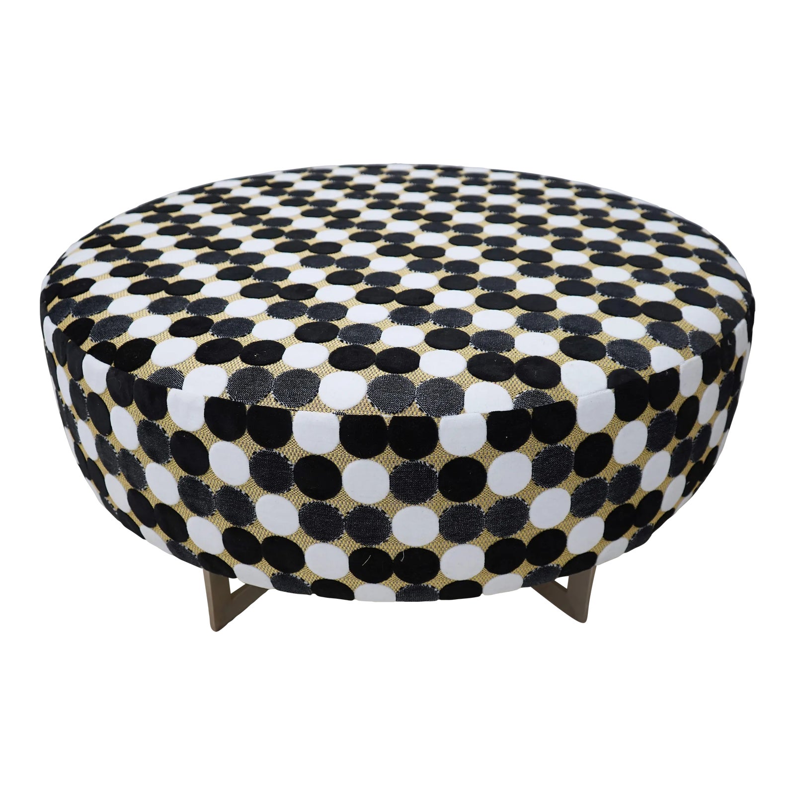 Round Mid Century Modern Steel Base Ottoman | Chairish