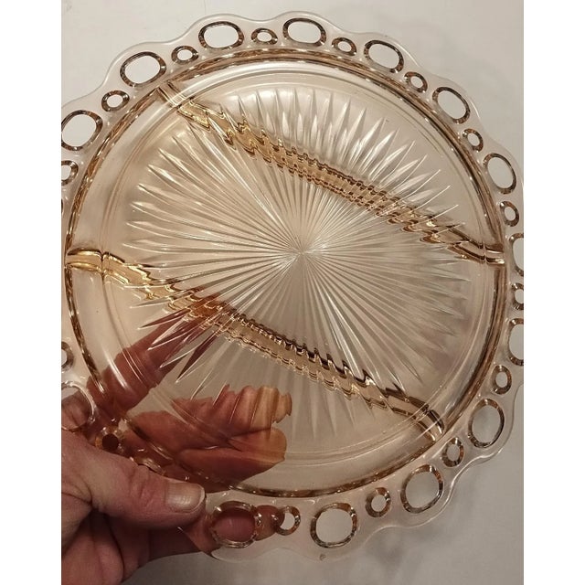 1930s Anchor Hocking Pink Depression Glass Lace Edge Three Section