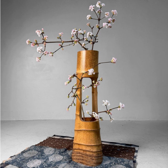 Bamboo Ikebana Stand with Ni-Ju-Giri Vase, 1930s | Chairish