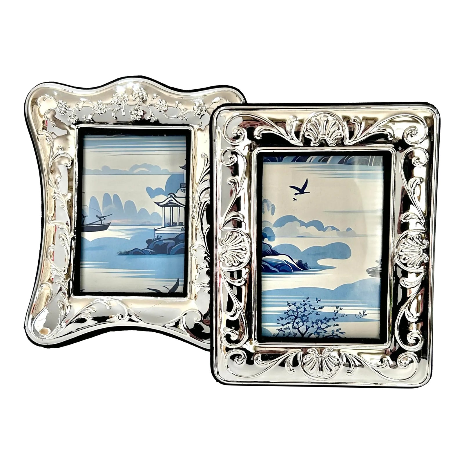 1990s Silver-Tone Metal Floral Embossed Picture Frames - Set of 2 ...