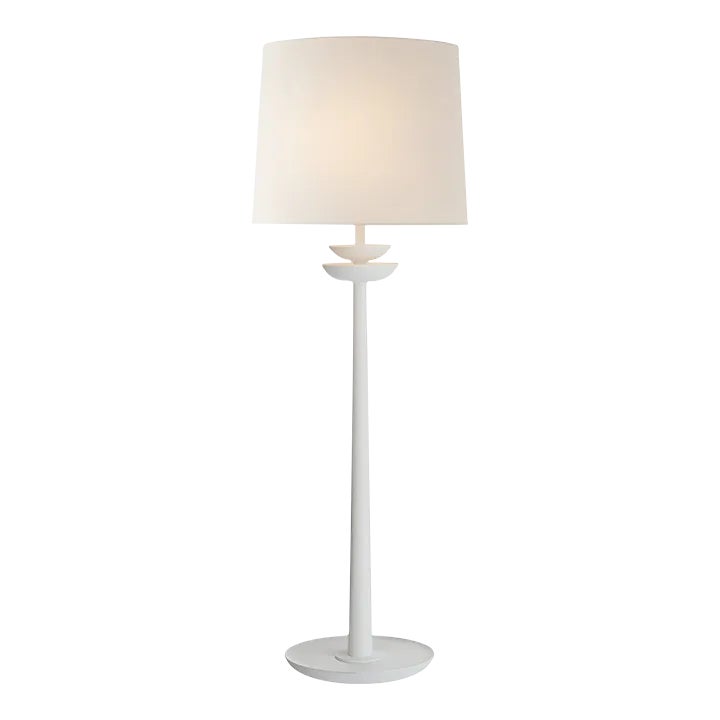 AERIN for Visual Comfort Signature Beaumont Medium Buffet Lamp in White with Linen Shade | Chairish