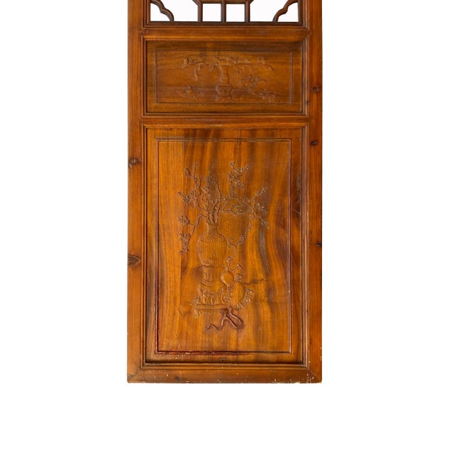 Chinese Brown Geometric Pattern Theme Wood Panel Floor Screen 4pcs ...