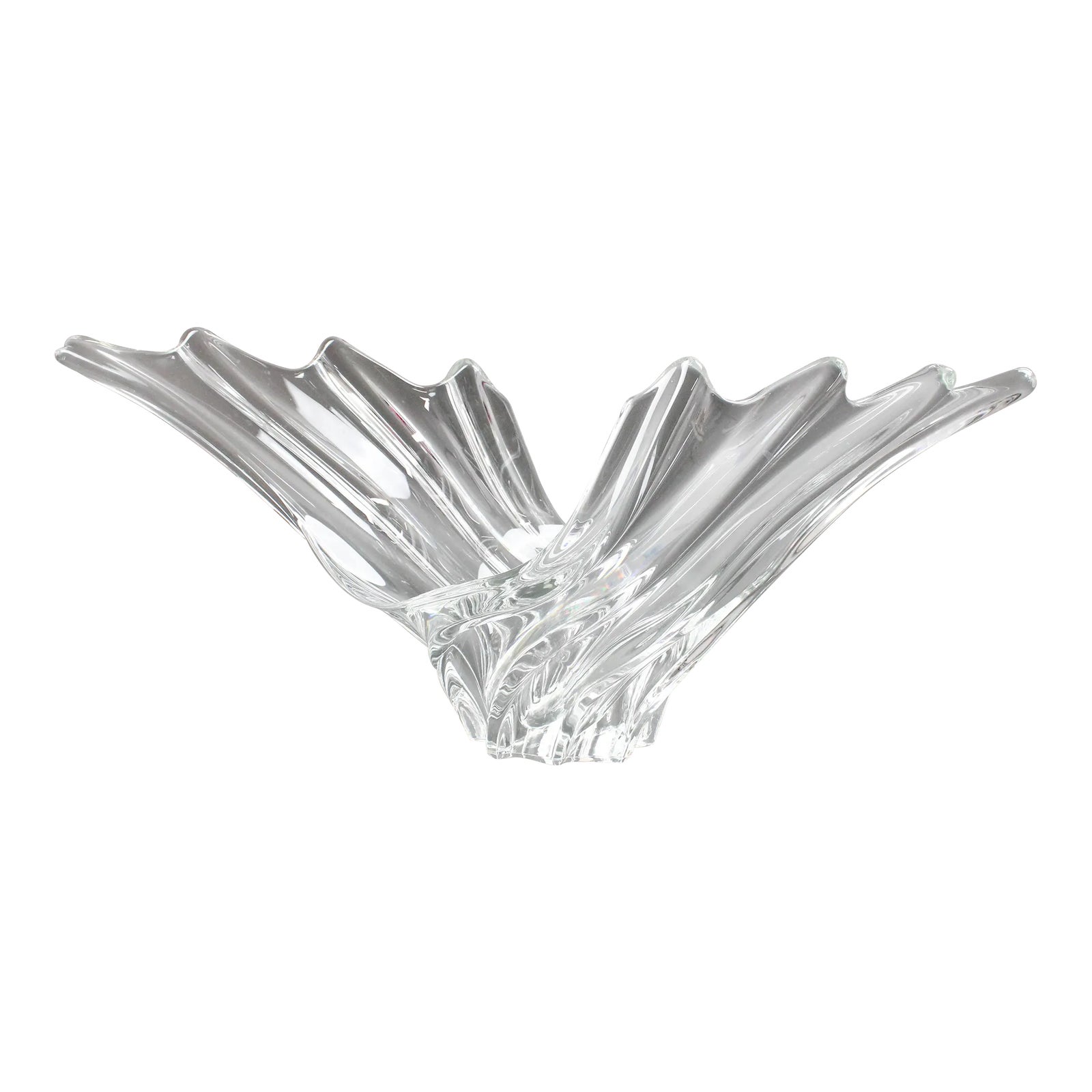 Vannes Crystal France Art Glass Winged Wave Centerpiece Vase Bowl ...