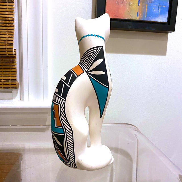 Vintage Native American Style Pottery Cat | Chairish