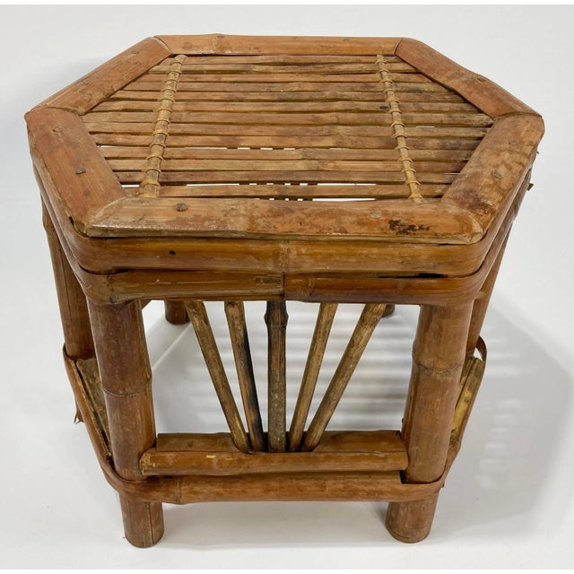 Large Vintage Scorched Bamboo Riser or Stand | Chairish