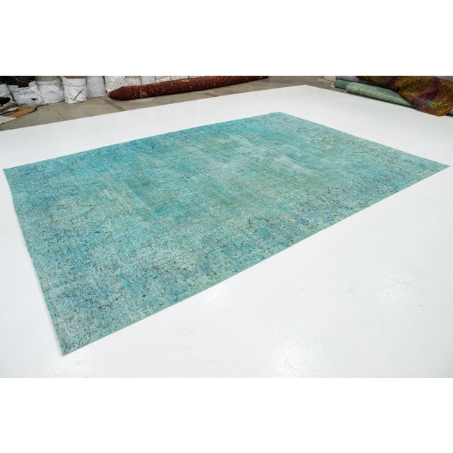 Antique Overdyed Wool Rug With Allover Design in Turquoise | Chairish