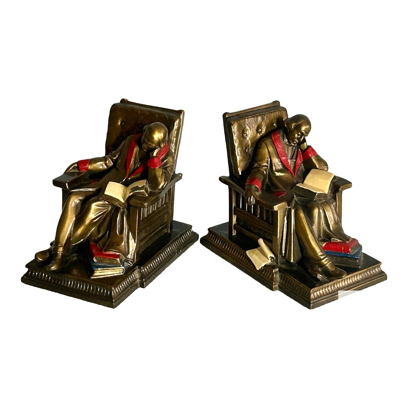 Vintage K & O Co. Bookends ~ Sleeping Scholar ~ Painted & Bronzed ...