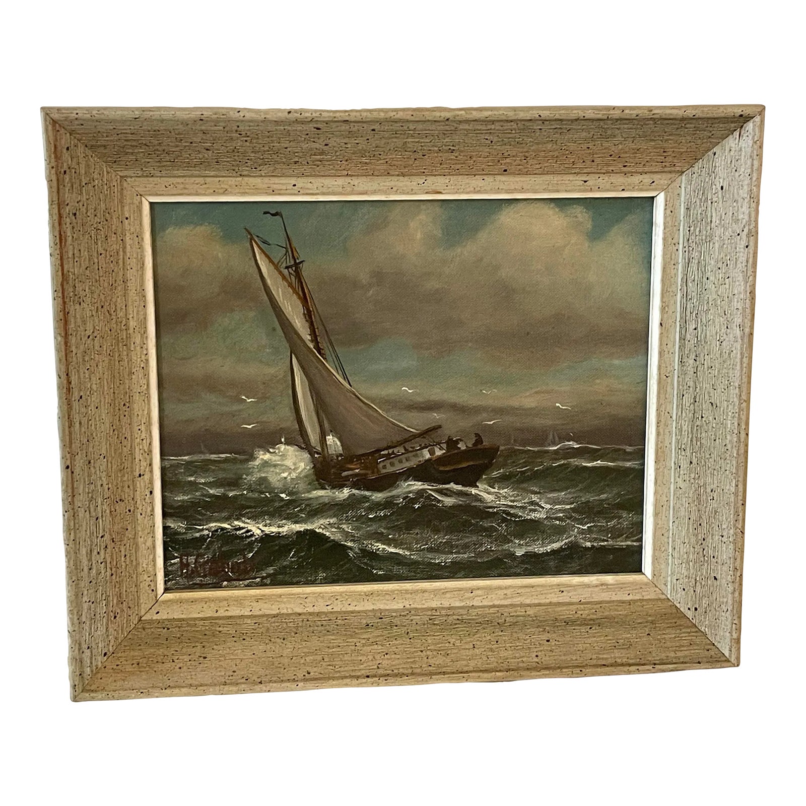 Fine Art Oil on Board, by Alfred Gabali, 1886-1963. Sailboat at Full Sail | Chairish