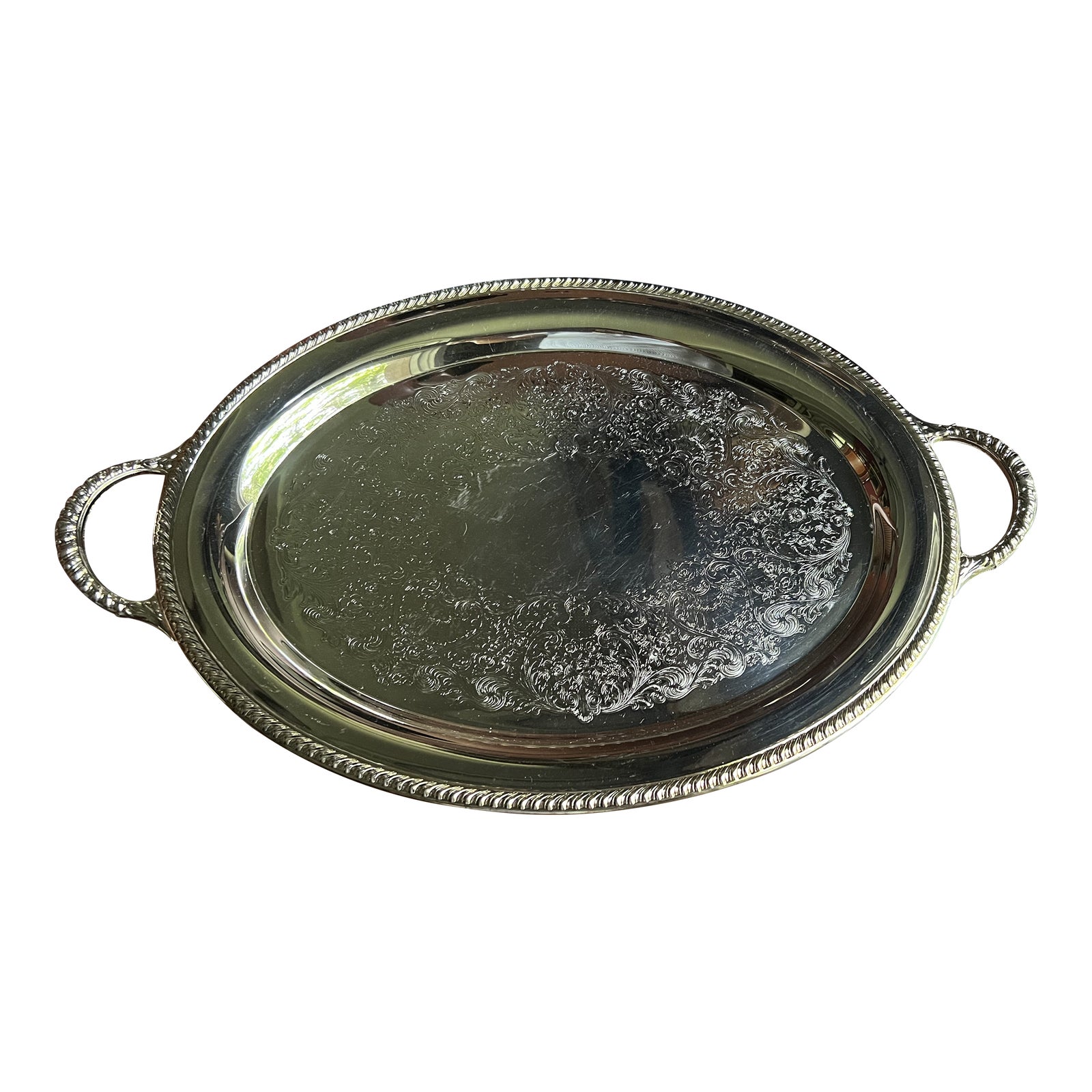 Vintage Early 20th Century Oval Silver Plate Buttler Tray | Chairish