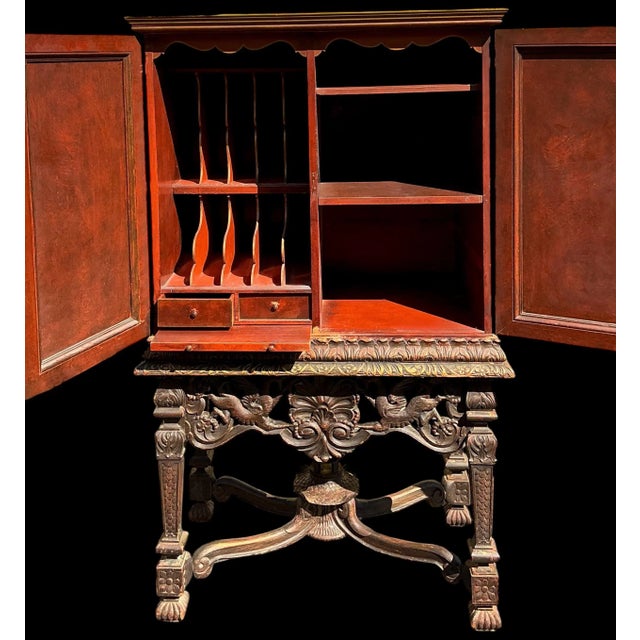 Early Georgian Style Chinoiserie Cabinet / Secretary Desk W/ Carved ...