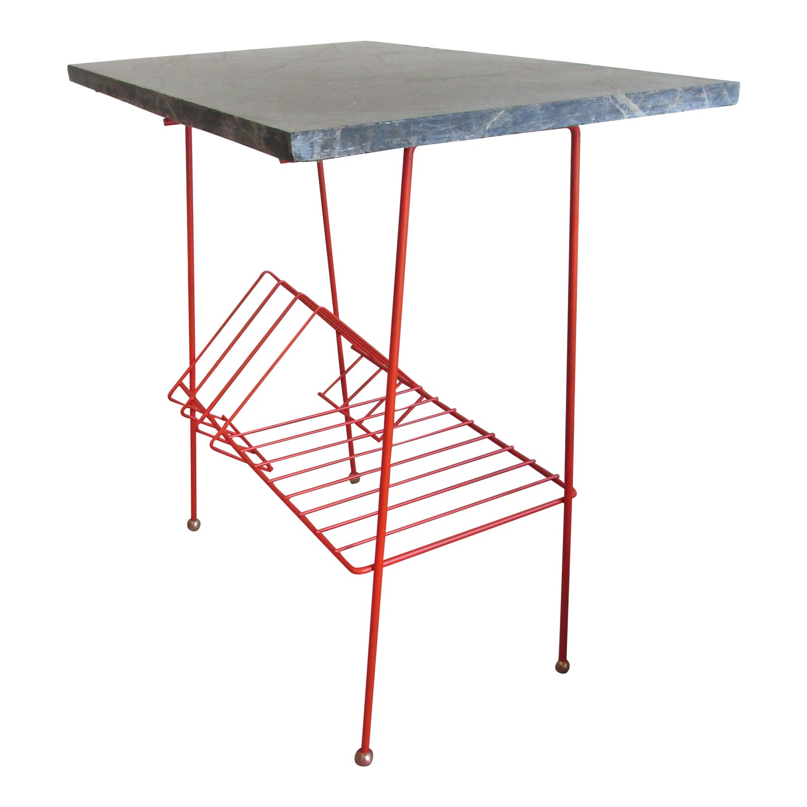 1950s Vintage Modernist Steel Wire Accent Table With Marble Top | Chairish