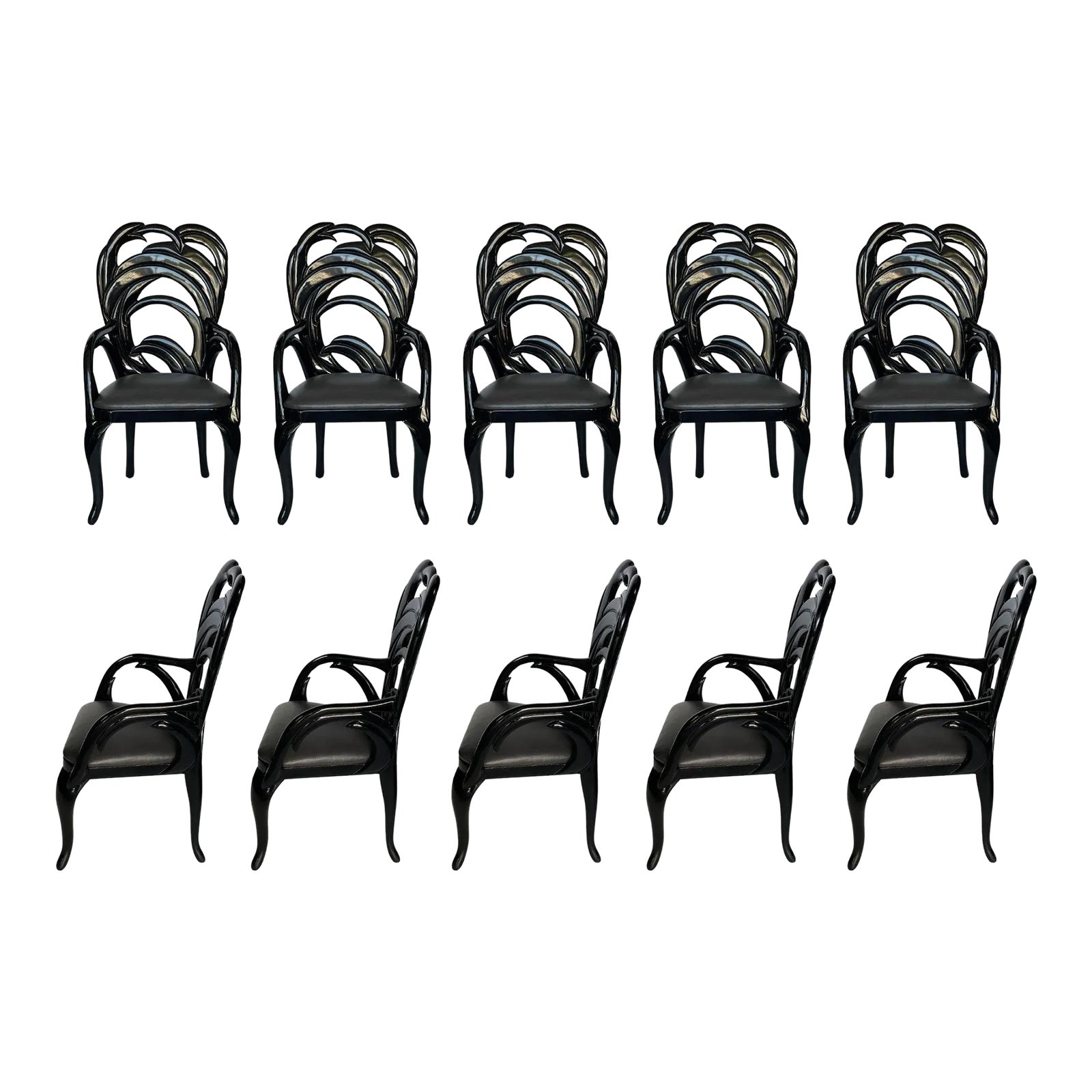 Set of Ten Vintage Carved Wood "Palm Leaf" Chairs by Phyllis Morris ...