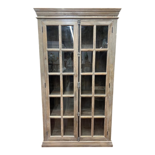 French Country Glass Door Vitrine Driftwood Bookcase | Chairish