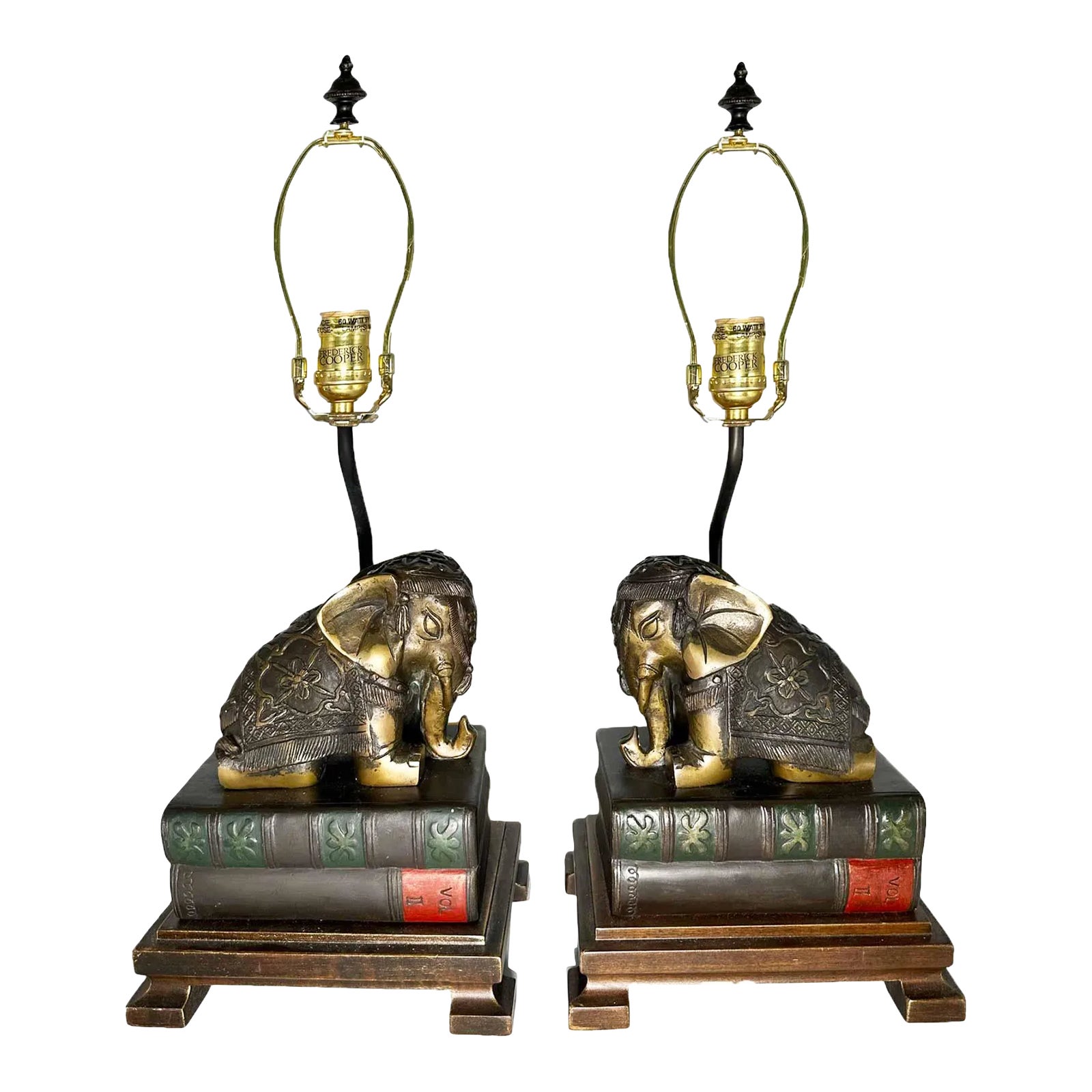 Vintage Cast Bronze Elephant Book Stack Table Lamps by Frederick Cooper ...
