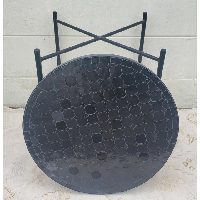 Black Moroccan Mosaic Table, Solid Wrought Iron Base | Chairish
