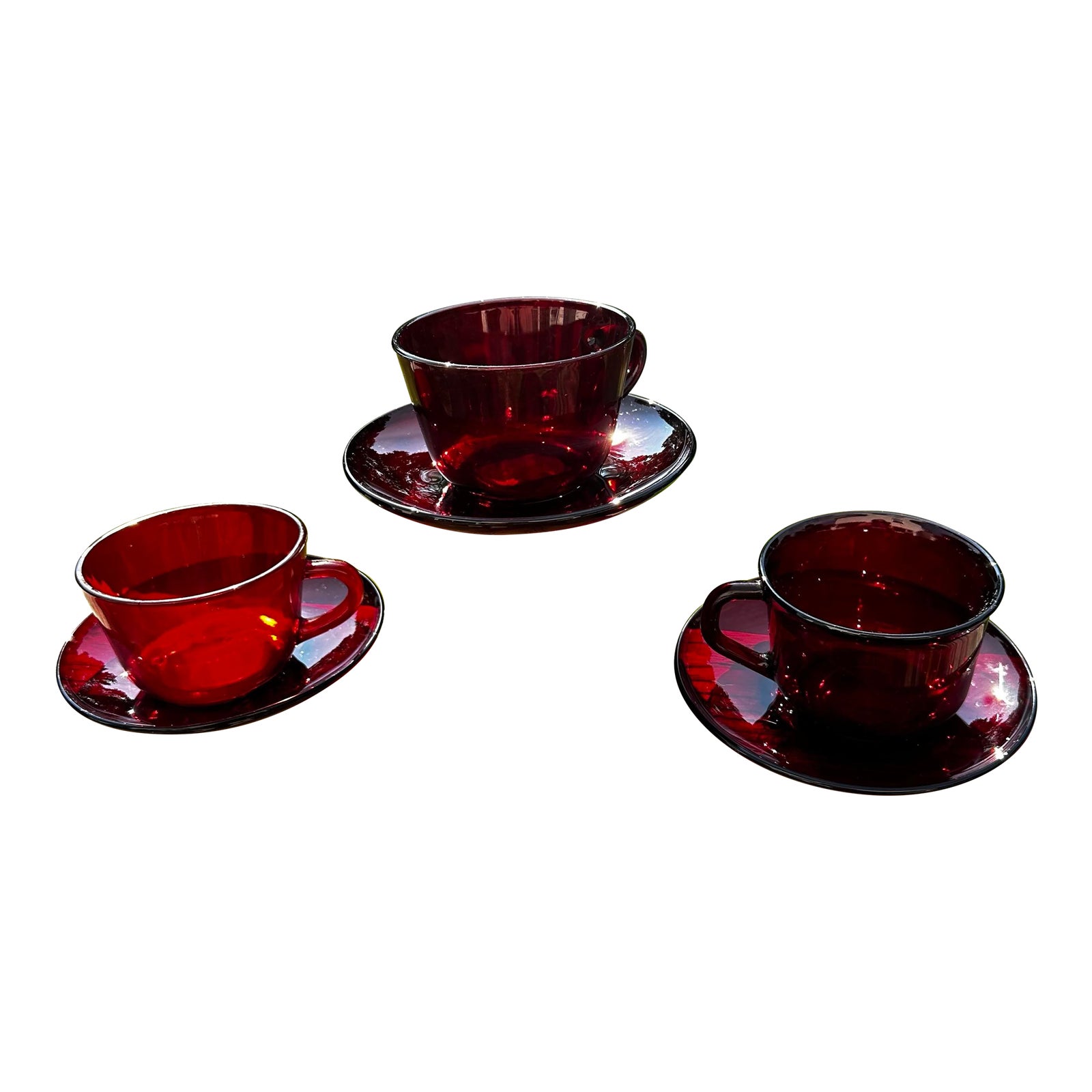 Vintage Glcoloc France Ruby Red Cups and Saucers Set- 6 Pieces | Chairish