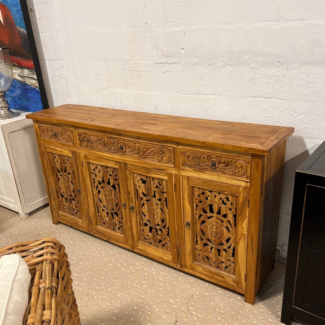 Balinese Hand Carved Natural Sideboard | Chairish