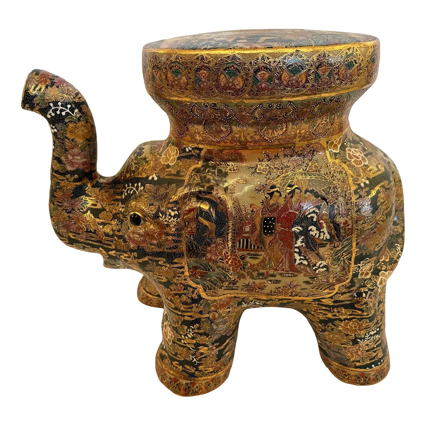 Asian Gilded Handpainted Garden Seat Side Table | Chairish
