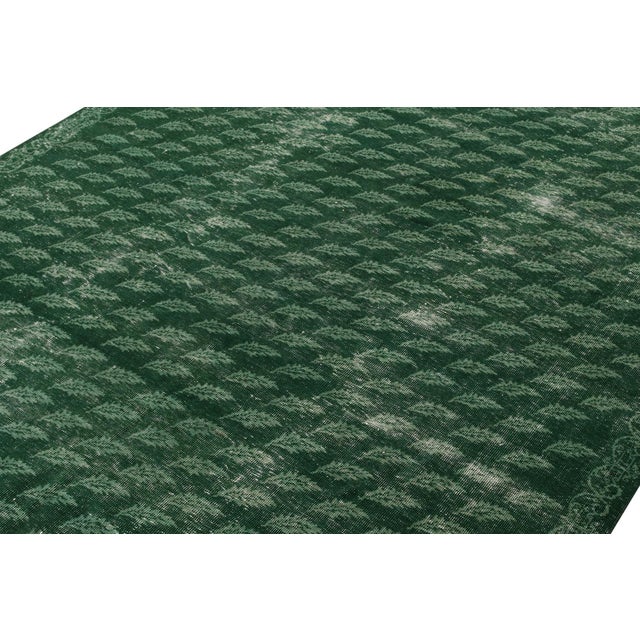 1960s Hand-Knotted Vintage Distressed Rug in Green, All Over Floral ...