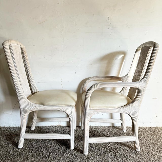 Boho Chic Pencil Reed Dining Chairs With Beige Faux Leather Seat ...