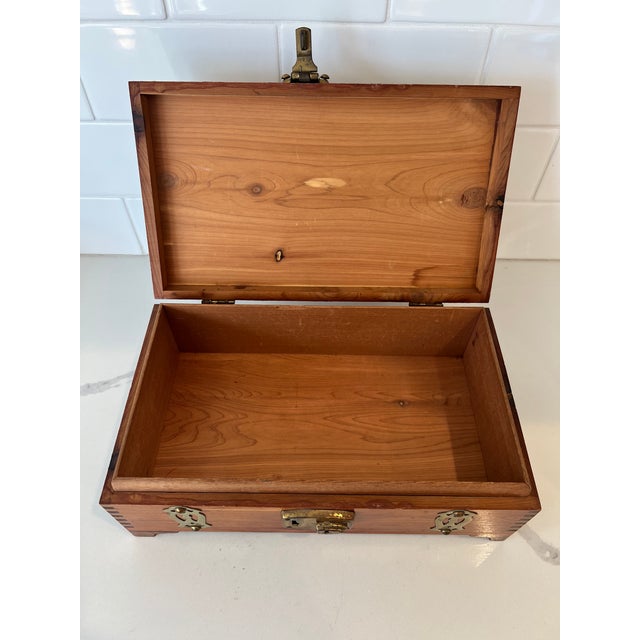 Vintage Dovetail Cedar Wood and Brass Cigar Box | Chairish