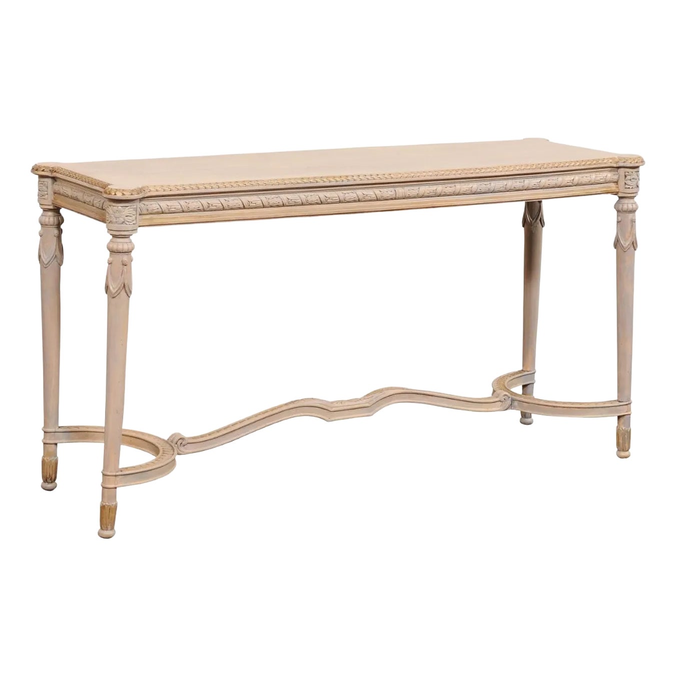 French Console W/Carved Trim & Gold Accents | Chairish