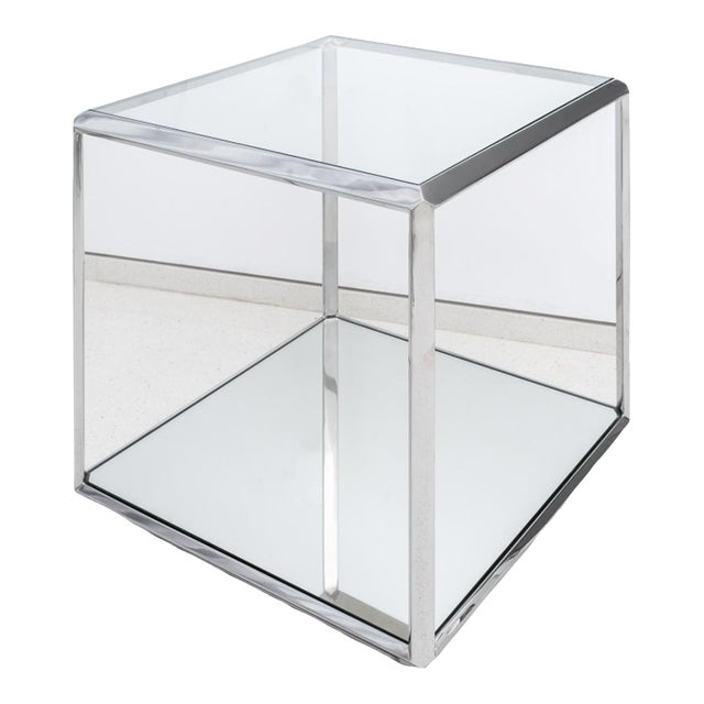 Modern Minimalist Cube Chromed Metal Side Table | Chairish
