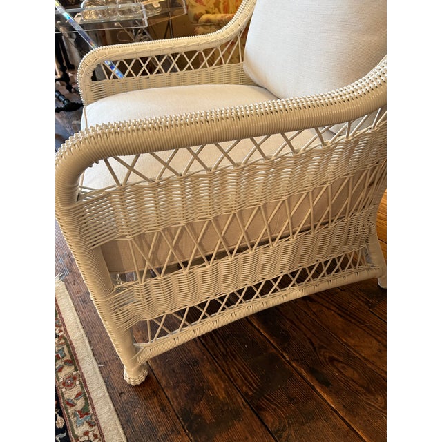 White Wicker Club Chair With Custom Upholstered Cushions | Chairish