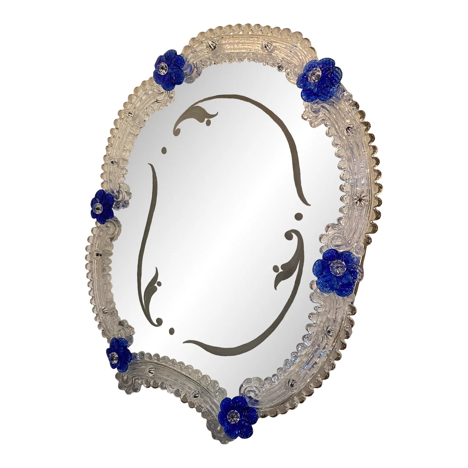 Contemporary Venetian Table Mirror With Transparent & Blue Leaves ...