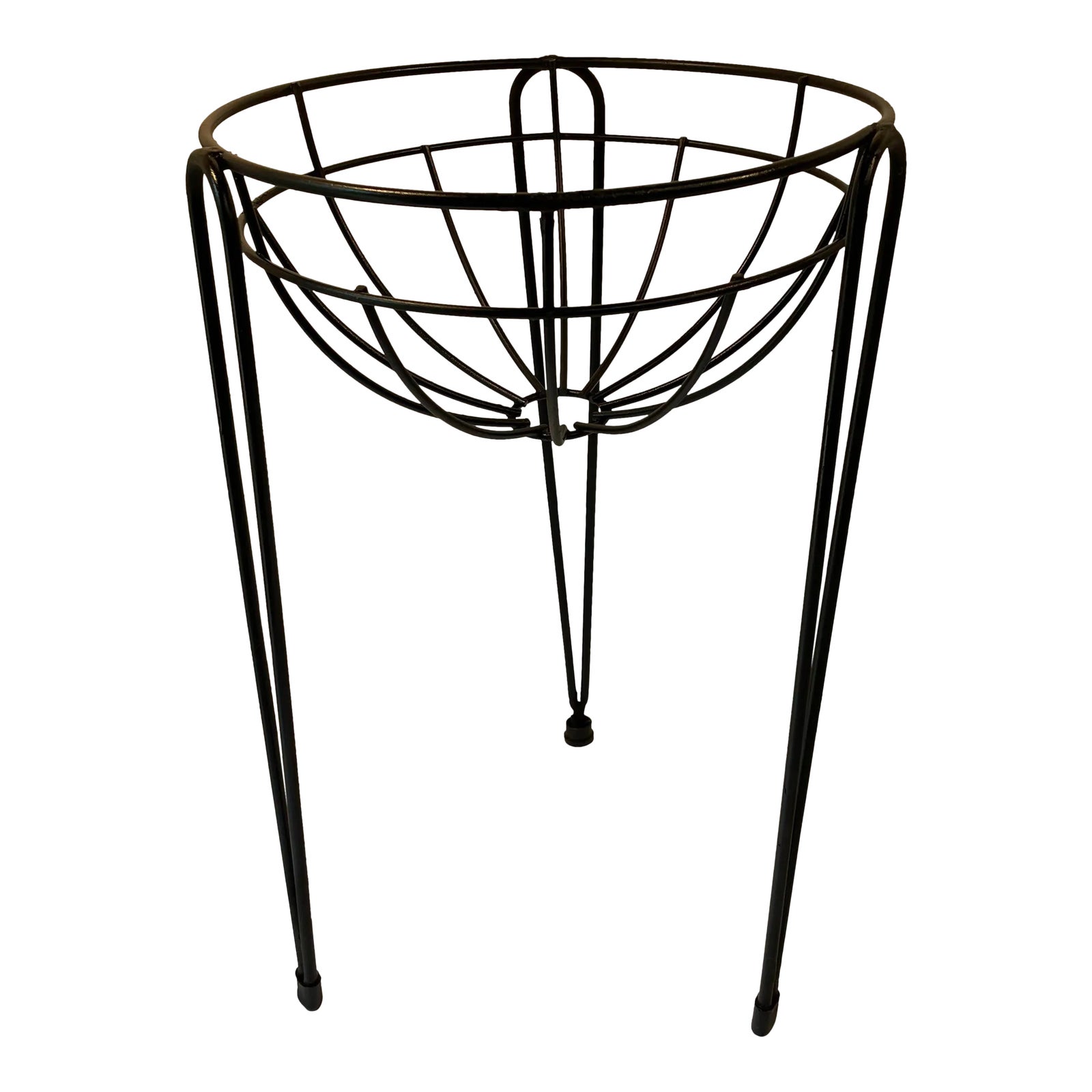 Vintage Round Bottom Black Metal Plant Stand | Chairish