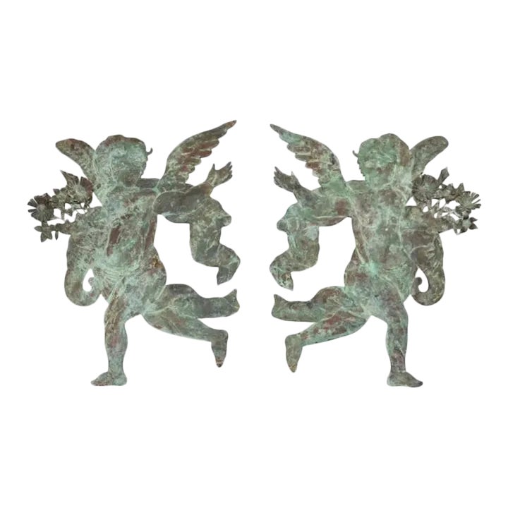 A Pair of Copper Repoussé Cupid Wall Hangings | Chairish