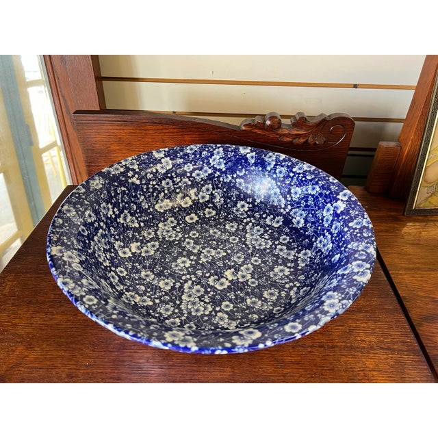 1930s Blue & White Floral Calico Pitcher & Bowl Signed Victorian Ware ...