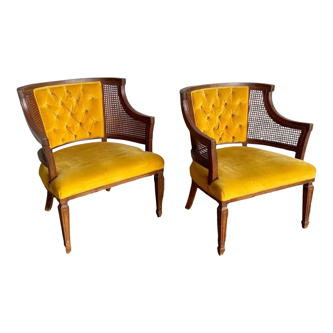 Regency Orange Tufted and Bran Cane Arm Chairs - a Pair | Chairish