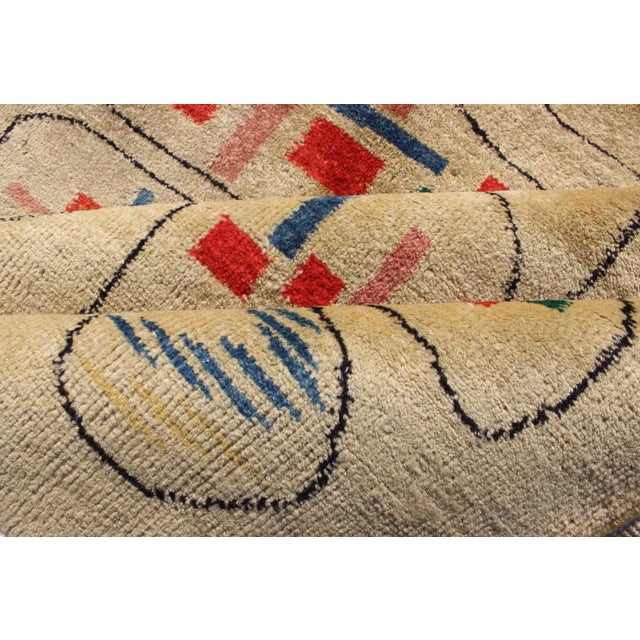 Yellow Background Vintage Turkish Mid-Century Modern Rug With Geometric ...