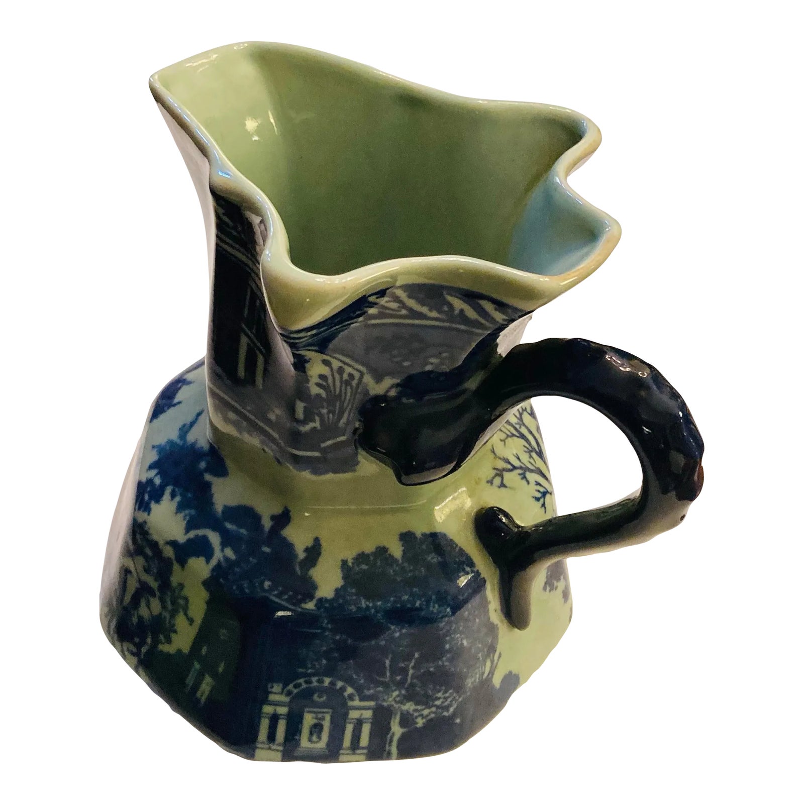 Vintage Large Ironstone Pitcher in Blue White Victoria-Ware | Chairish